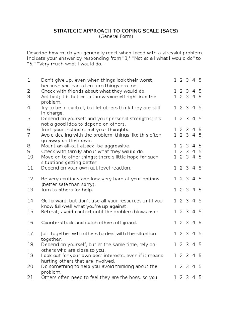 Strategic Approach To Coping Scale (Sacs) | PDF | Psychological ...