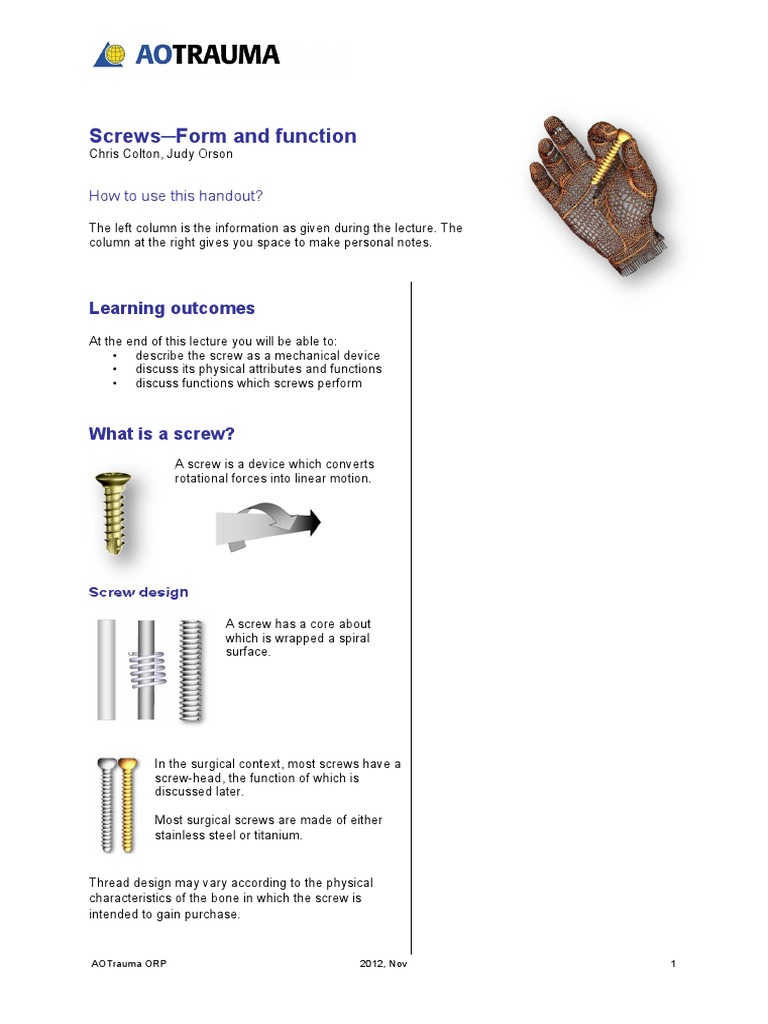English Screws Handout | PDF | Screw | Bone
