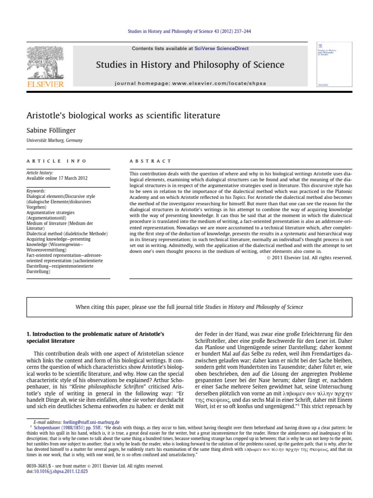 Aristotle's Biological Works | PDF | Aristotle | Dialectic