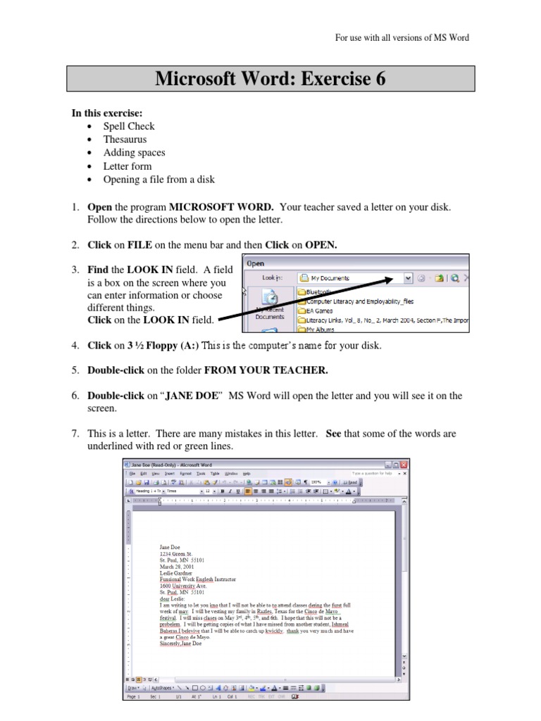 Microsoft Word: Exercise 6 | PDF | Microsoft Word | Spelling