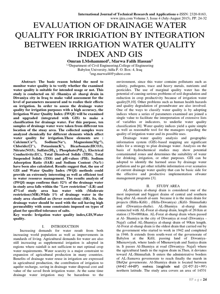 Evaluation of Drainage Water Quality For Irrigation by Integration ... Evaluation of Drainage Water Quality For Irrigation by Integration ...