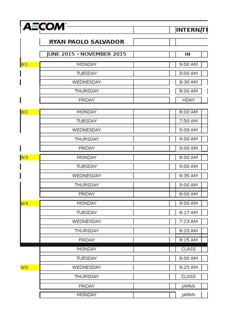 Intern Tim Salvador's Work Hours | PDF