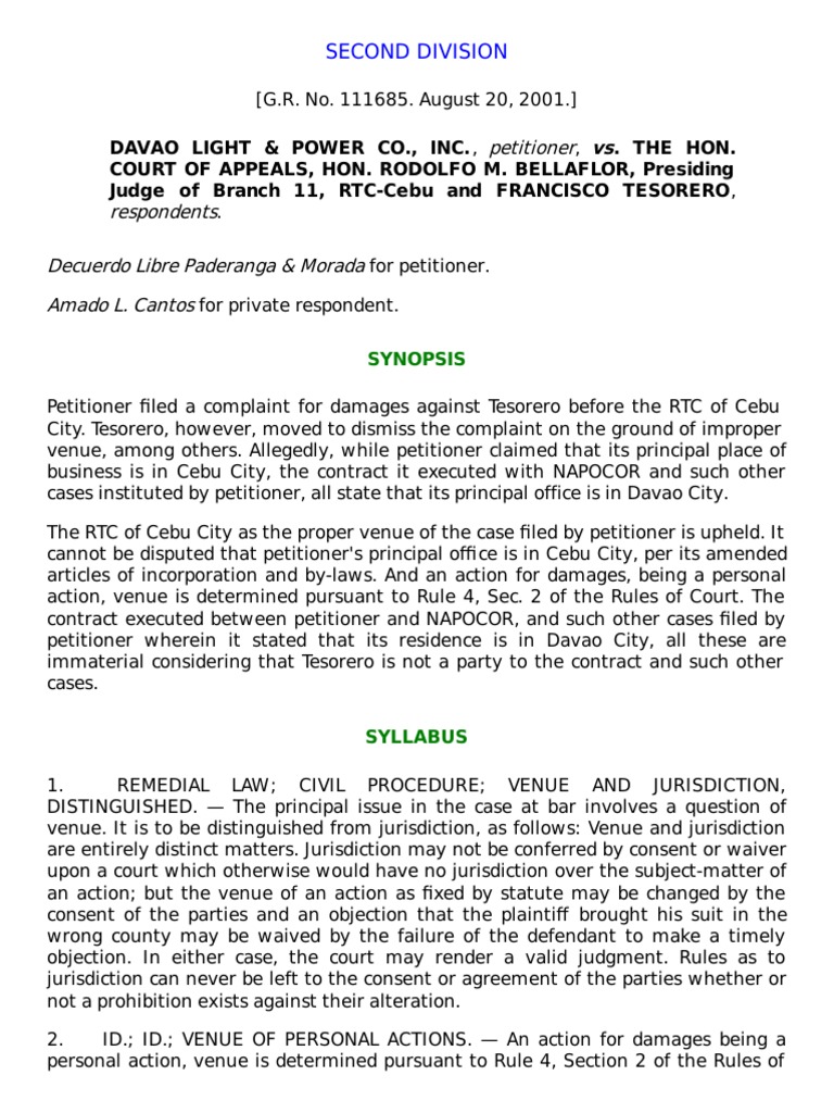 Davao Light V CA | PDF | Venue (Law) | Complaint