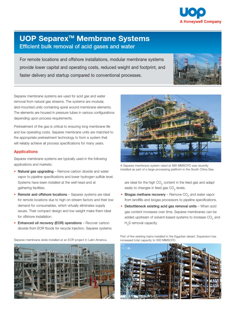 Uop Separex Membrane Systems Brochure | PDF | Natural Gas | Biogas