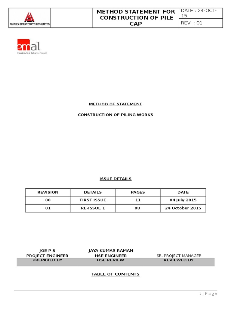 Method Statement For Construction of Pile CAP: DATE: 24-OCT-15 REV: 01 ...