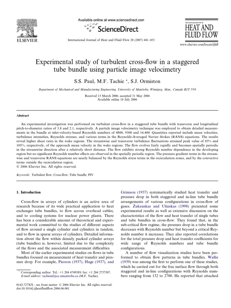 Experimental Study of Turbulent Cross-Flow in A Staggered Tube Bundle Using Particle Image ...