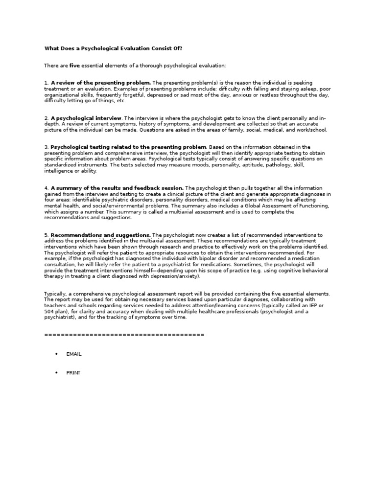 What Does A Psychological Evaluation Consist of | PDF | Psychological ...
