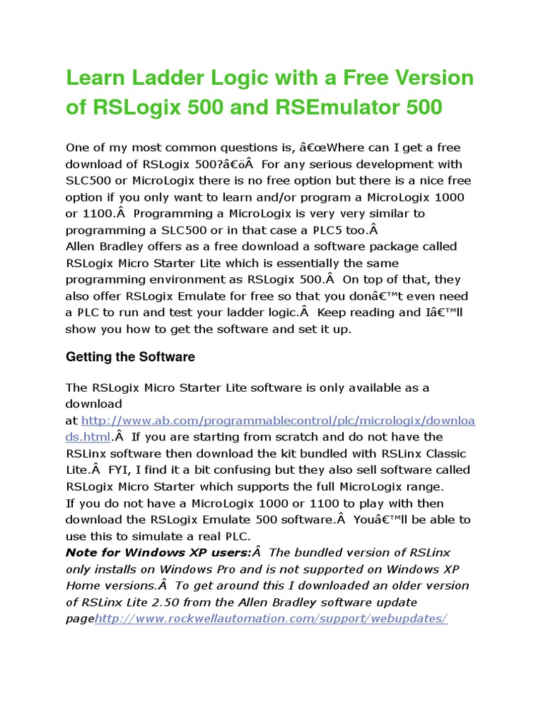 Learn Ladder Logic With A Free Version of RSLogix 500 and RSEmulator 500 | PDF | Emulator ...