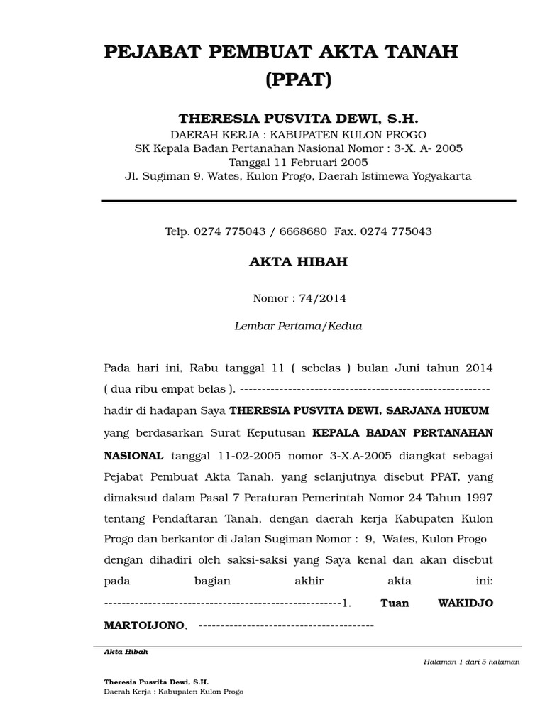 Akta Hibah Tanah Kulon Progo | PDF | Olahraga & Rekreasi | Hukum