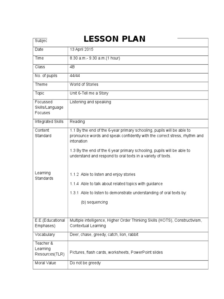 Lesson Plan 4B-Listening & Speaking | PDF | Vocabulary | Teachers