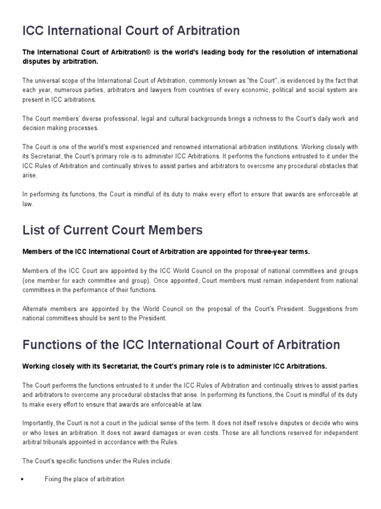 ICC International Court of Arbitration | PDF | Arbitration | Public Sphere