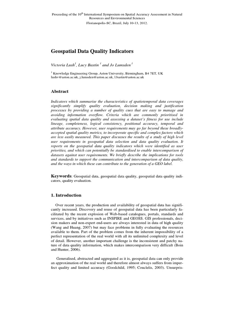 Geospatial Data Quality Indicators PDF | Download Free PDF | Geographic ...