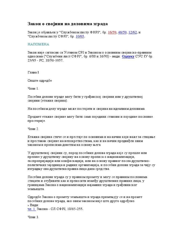 Zakon o Svojini Na Delovima Zgrada 1965 | PDF