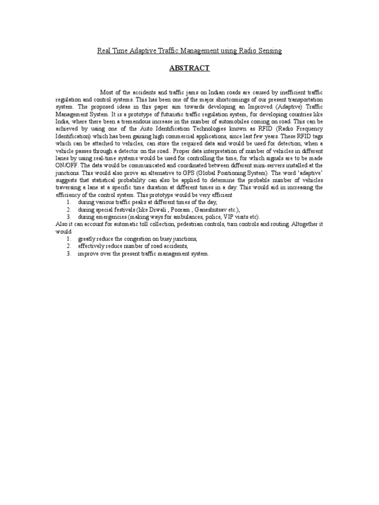 Adaptive Traffic Control Using RFID | PDF | Traffic | Radio Frequency ...