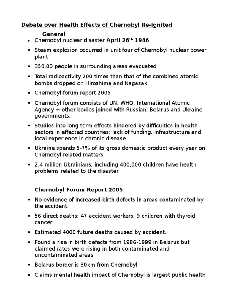 Debate Over Health Effects of Chernobyl Re-Ignited General 1986 | PDF ...
