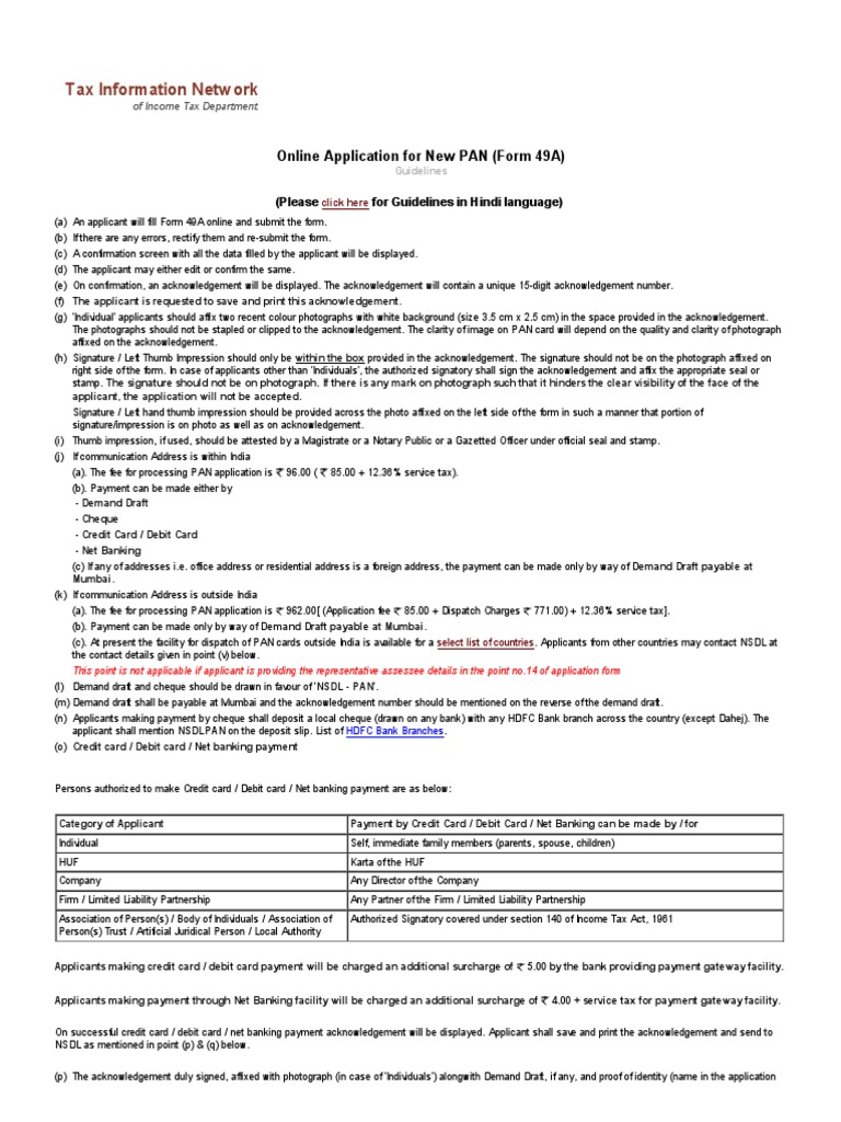 Guidelines For Filling PAN New Application | PDF | Payments | Cheque