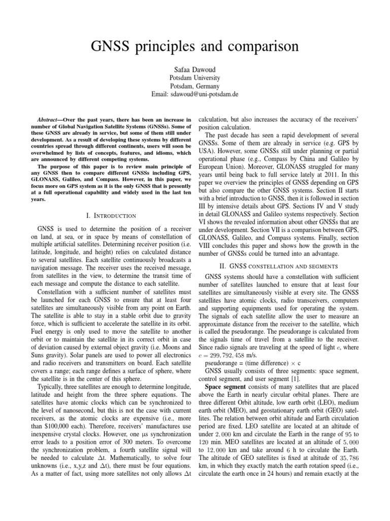 GNSS Principles and Comparison: GPS, GLONASS, Galileo and Compass | PDF ...