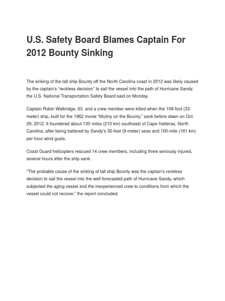 NTSB Blames Captain for Bounty Sinking | PDF