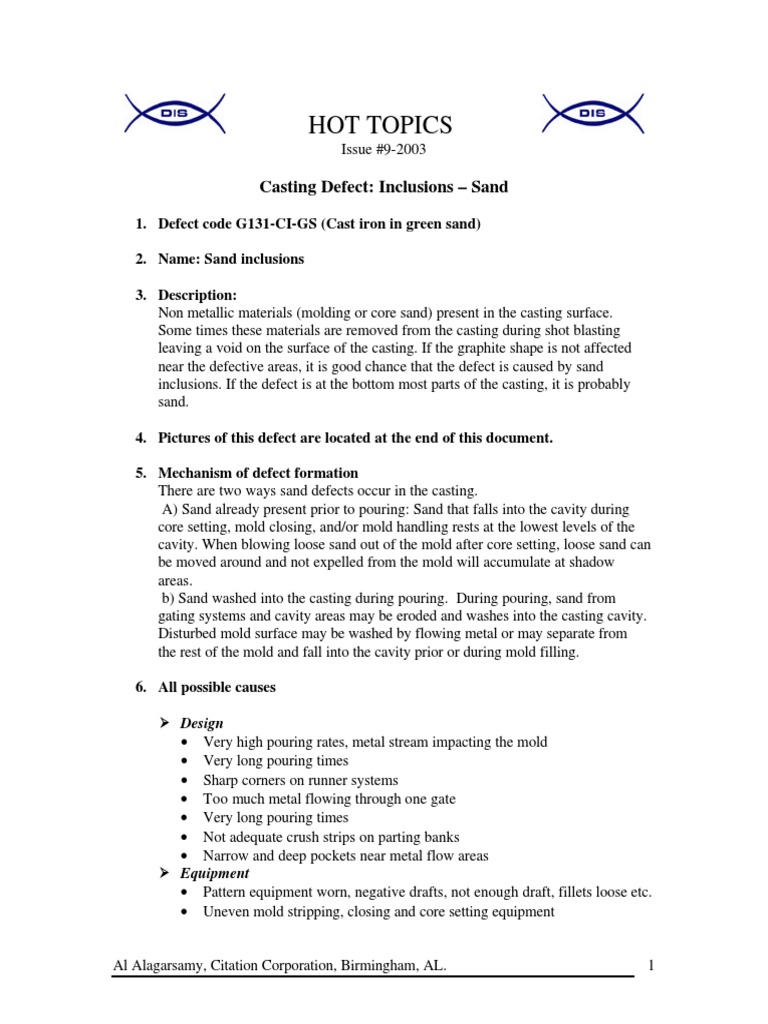 Sand Inclusion | Casting (Metalworking) | Business Process