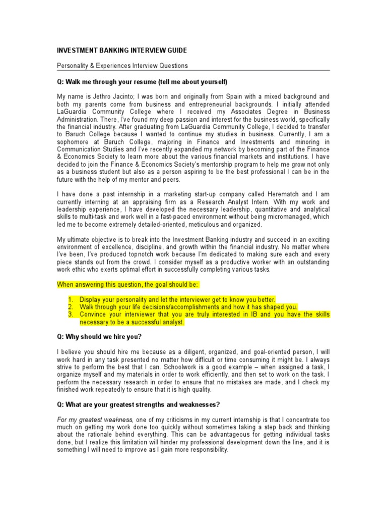 Investment Banking Interview Insights | PDF | Discounted Cash Flow ...