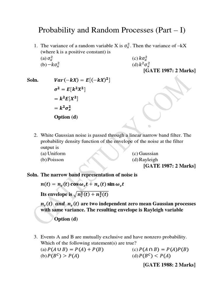Probability and Random Processes Part I | PDF | Signal To Noise Ratio ...