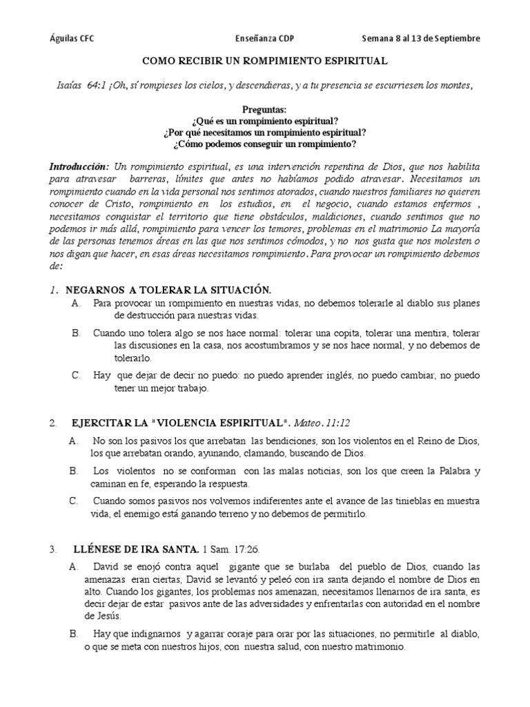 Rompimiento Espiritual: Guía Práctica | PDF | Oración | David