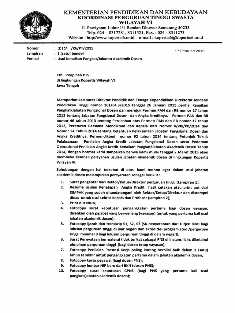 Contoh Berkas Pengajuan Jafung Kopertis 6 | PDF