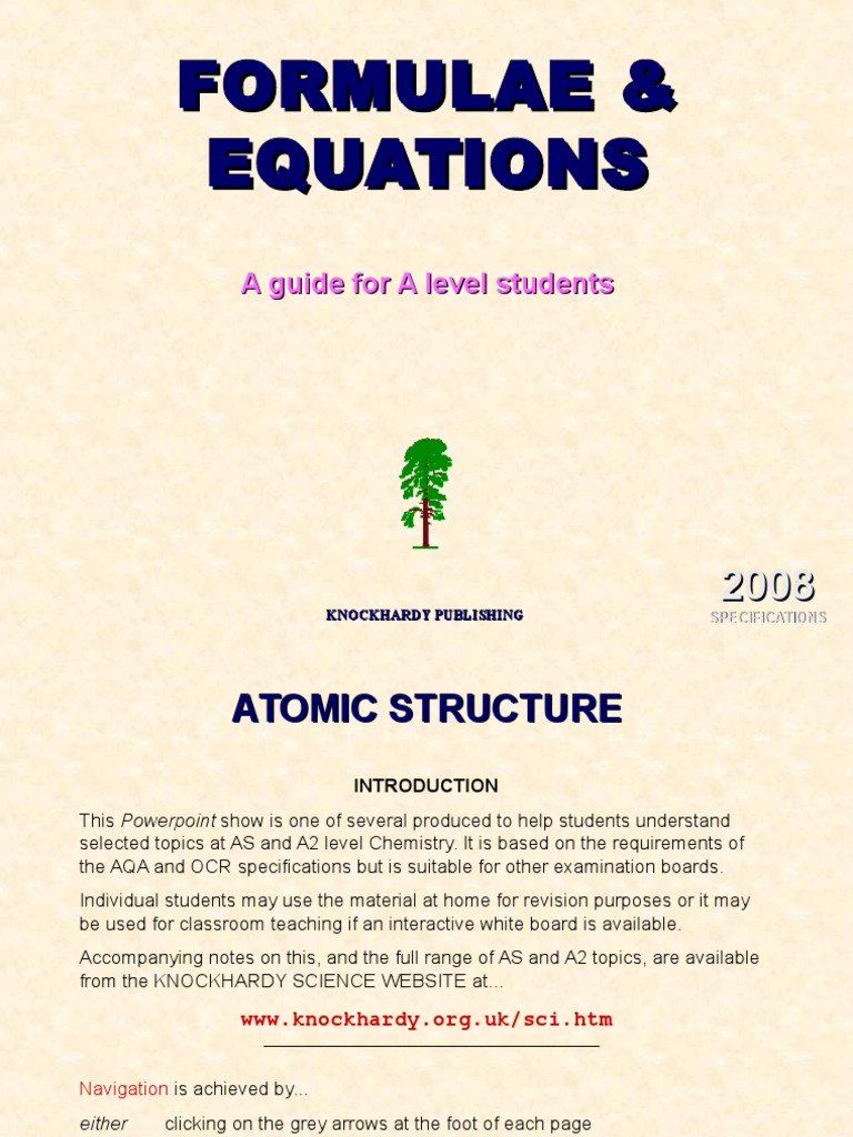 Formulae and Equations - Knockhardy | PDF | Ion | Molecules