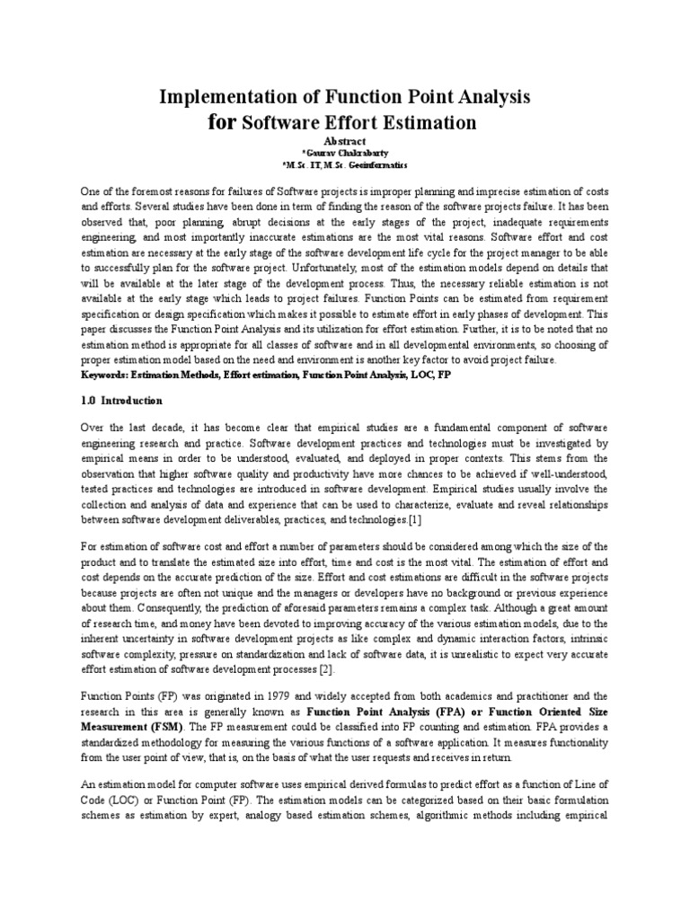 Implementation Of Function Point Aalysis For Software Effort Estimation Pdf Software