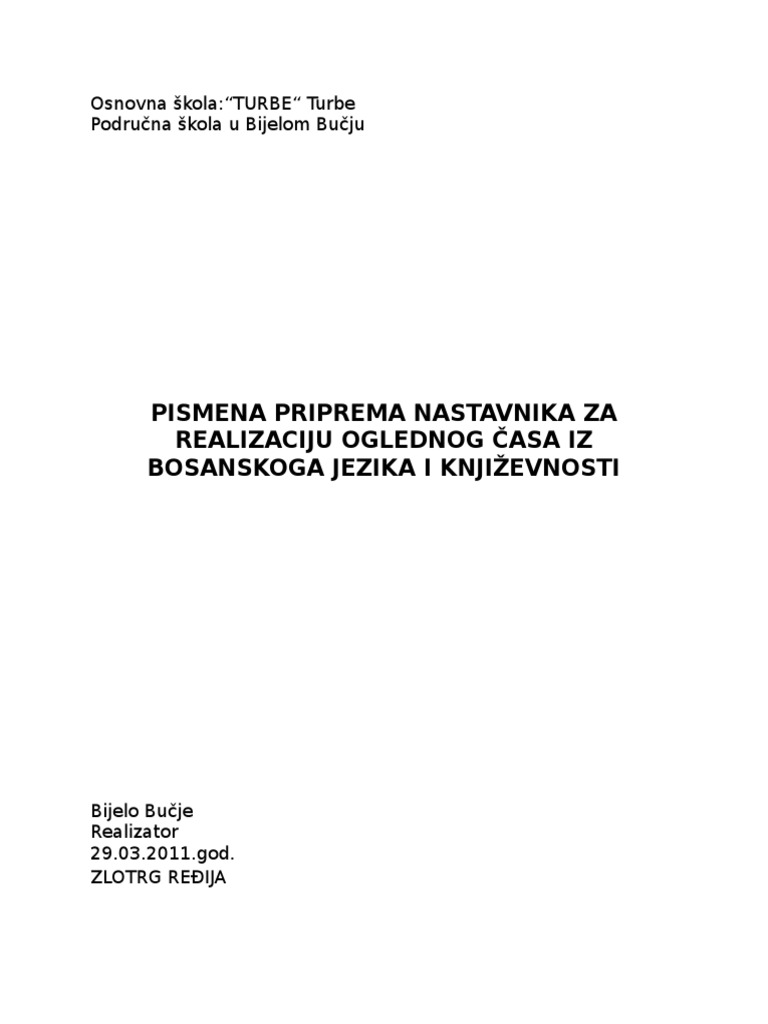 Ogledni Cas Imenice I Glagoli | PDF