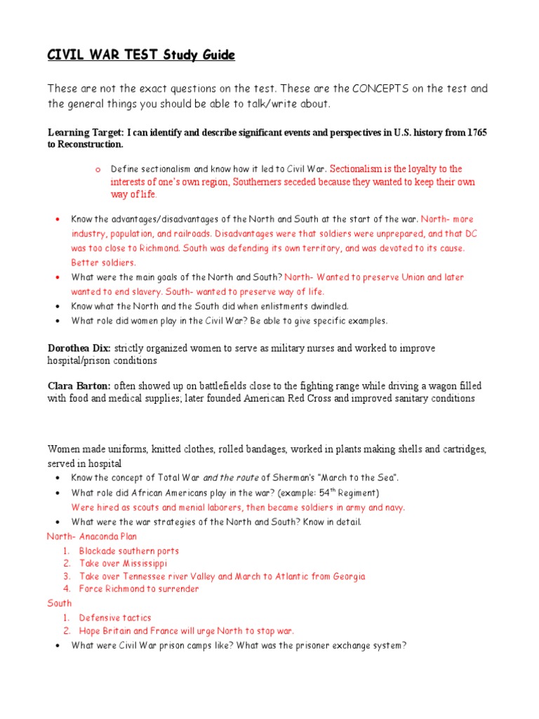 Civil War Test 2014 Study Guide | PDF | American Civil War | Union ...
