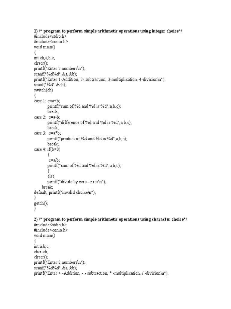 1) / Program To Perform Simple Arithmetic Operations Using Integer ...