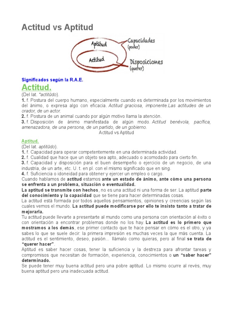 Actitud y Aptitud: Definiciones Clave | PDF | Actitud (psicología ...