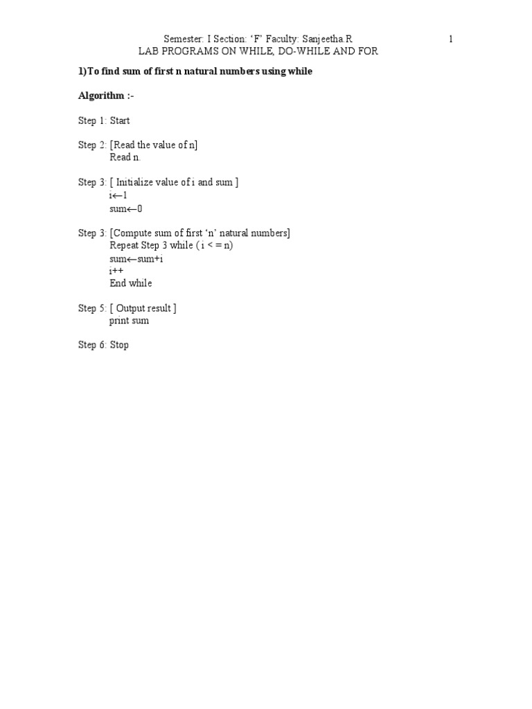 For While Dowhile Programs-Alg+Flowchart | PDF | Algorithms And Data Structures | Theoretical ...