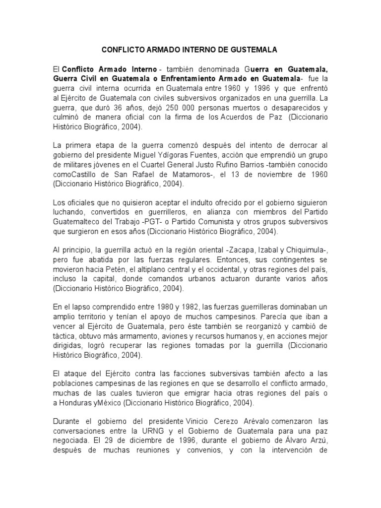 Guerra Civil en Guatemala: 1960-1996 | PDF | Guatemala | Guerra de ...