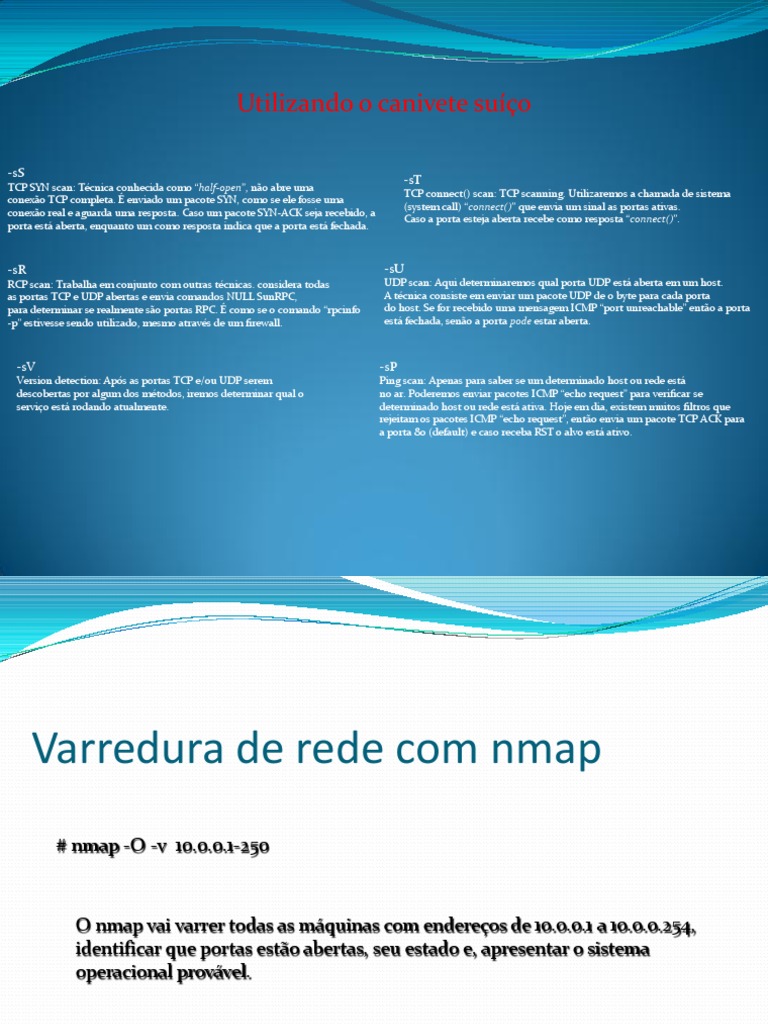 Comandos NMAP | PDF | Protocolo de controle de transmissão | Protocolos de rede