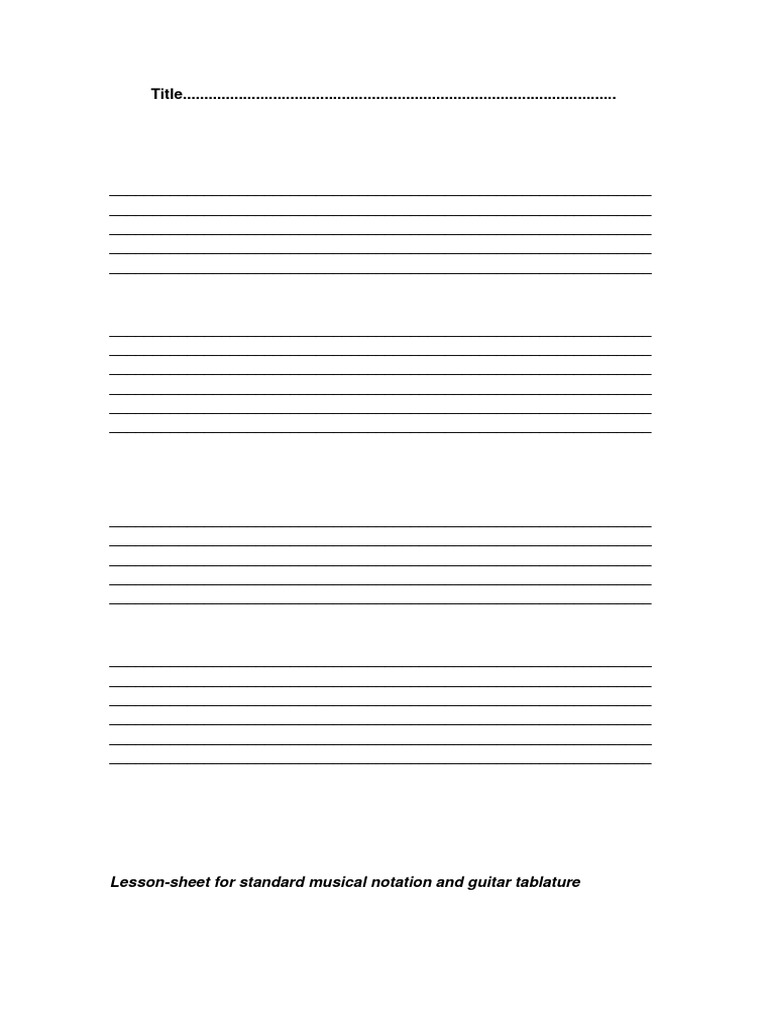 Lesson-Sheet For Standard Musical Notation and Guitar Tablature | PDF ...