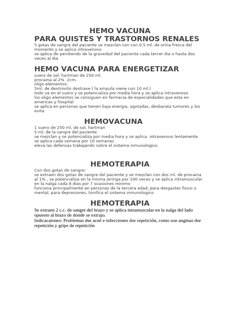 Protocolos de Autohemovacunación-Tipos de Hemovacuna | PDF