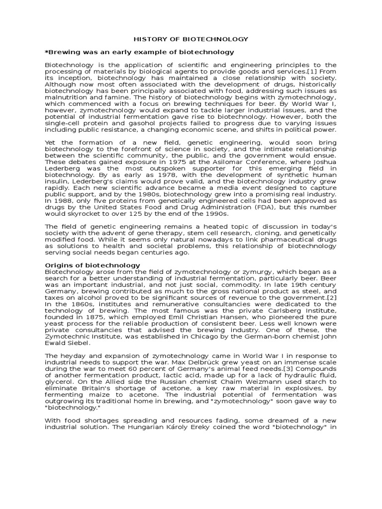 History of Biotechnology | PDF | Biotechnology | Life Sciences