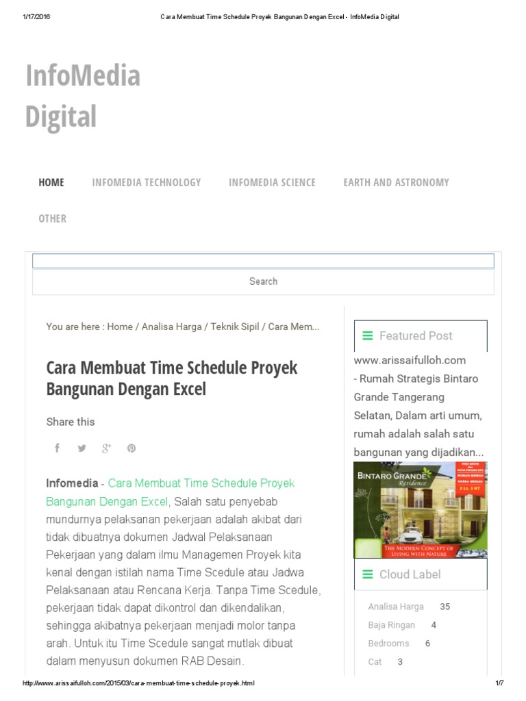 Cara Membuat Time Schedule Proyek Bangunan Dengan Excel - InfoMedia ...