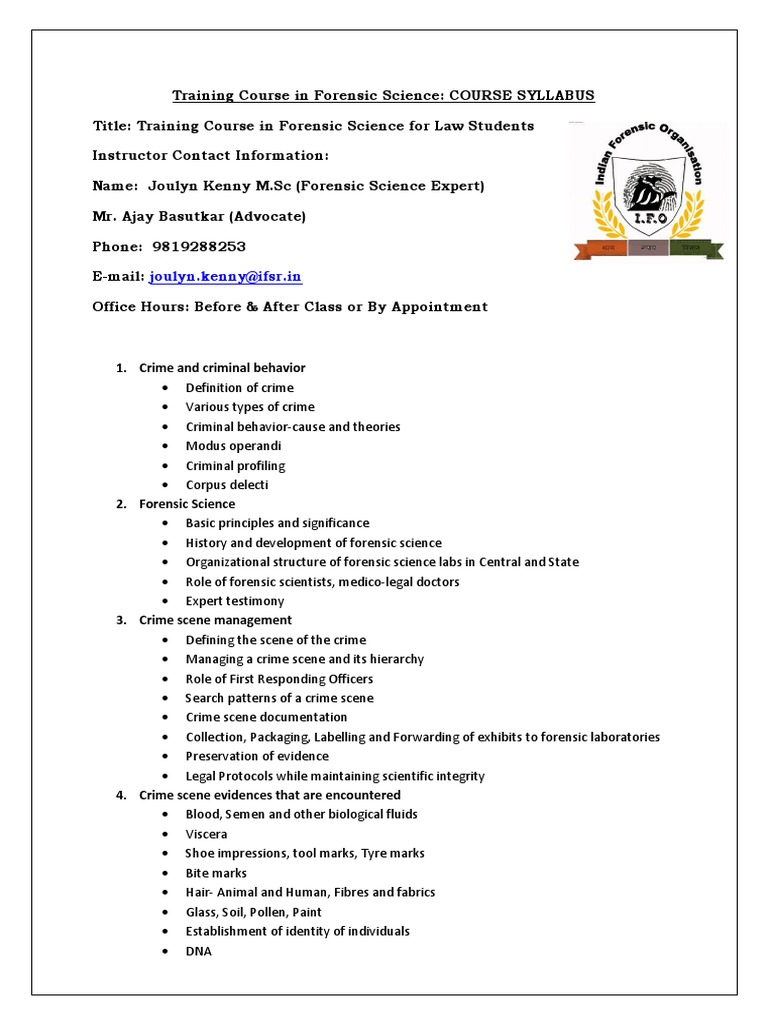 Forensic Syllabus for Law Students | Forensic Science | Crime Scene