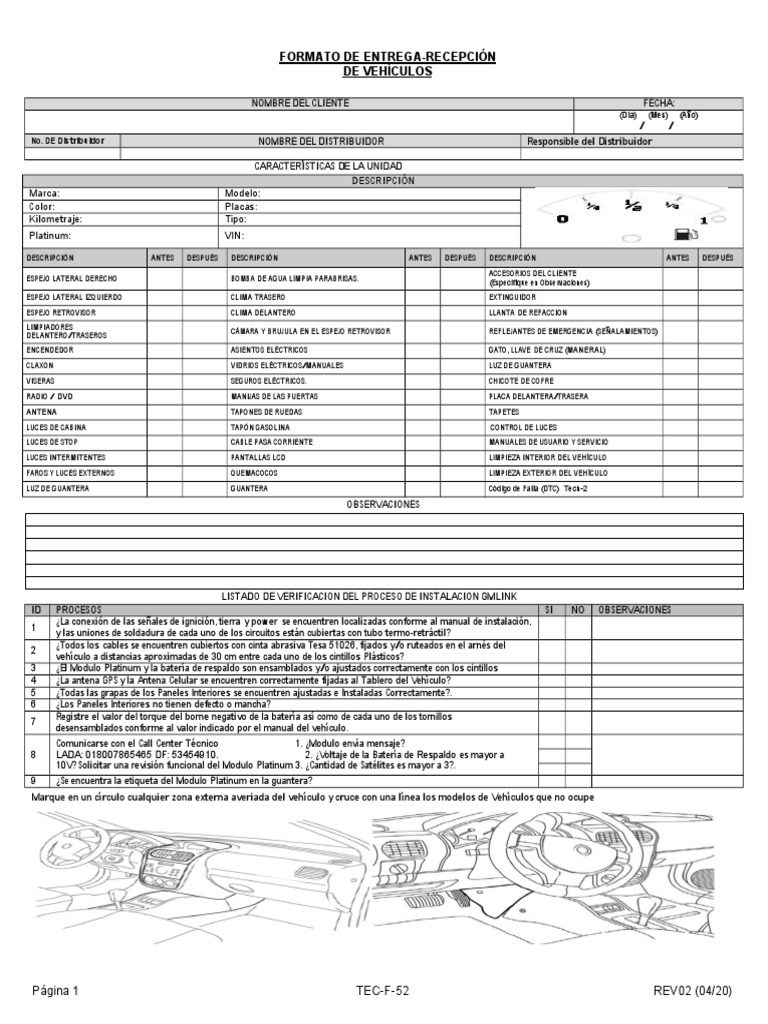 Formato Entrega de Vehiculo | Coche | Vehículo de motor | Prueba ...