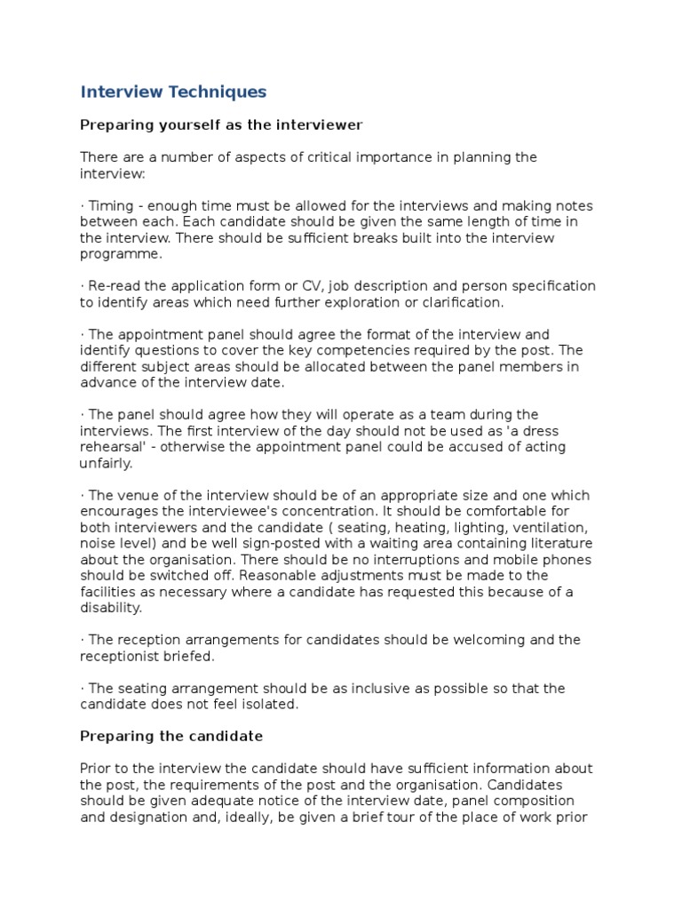 Interview Techniques: Preparing Yourself As The Interviewer | PDF ...