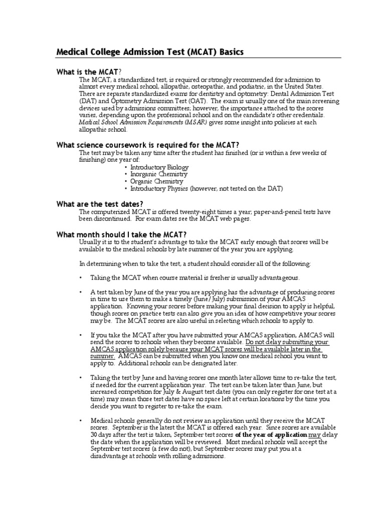 MCAT Basics 10 | PDF | Medical College Admission Test | University And ...