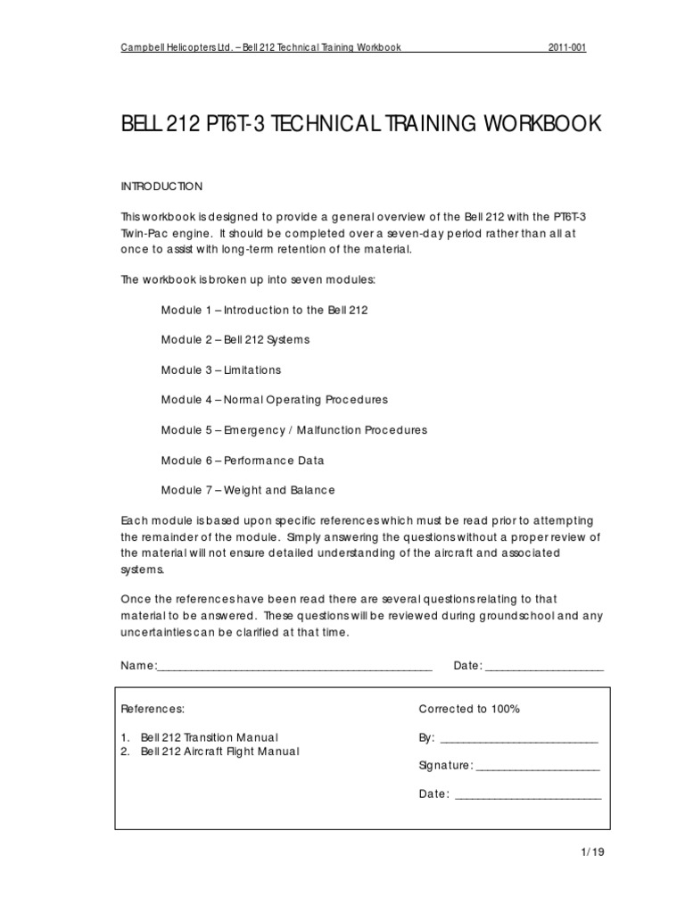 Bell 212 Technical Training Workbook | PDF | Aviation | Aeronautics