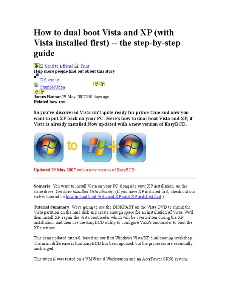 How To Dual Boot Vista and XP | PDF | Windows Vista | Booting