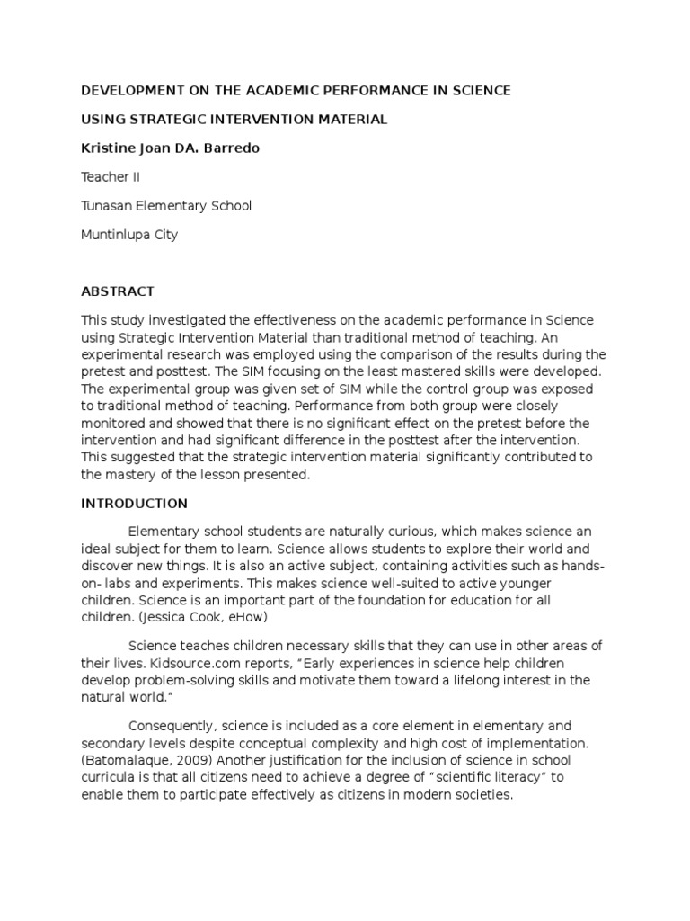 Development On The Academic Performance in Science | PDF | Curriculum ...