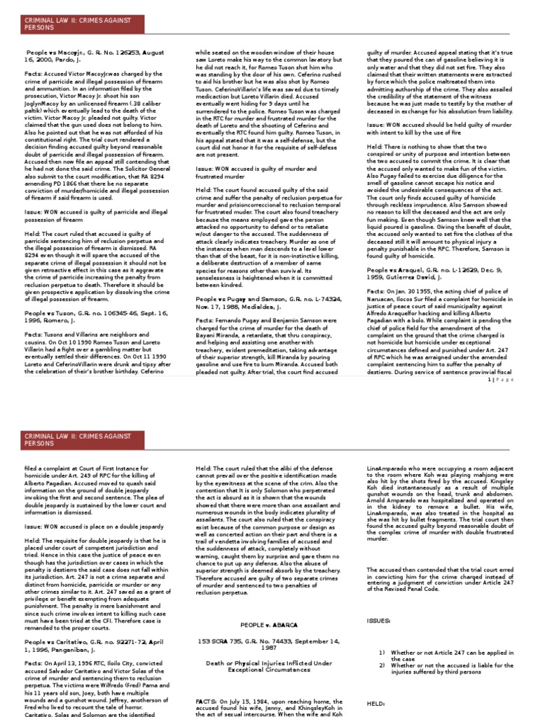 Crimes Against Persons | Murder | Victimology