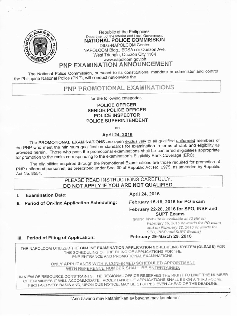 PNP Promotional Exam 2016 | PDF