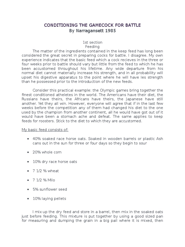 Conditioning The Gamecock For Battle | PDF | Maize | Weight